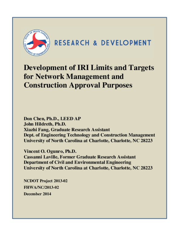(PDF) Development of IRI Limits and Targets for Network Management and ...