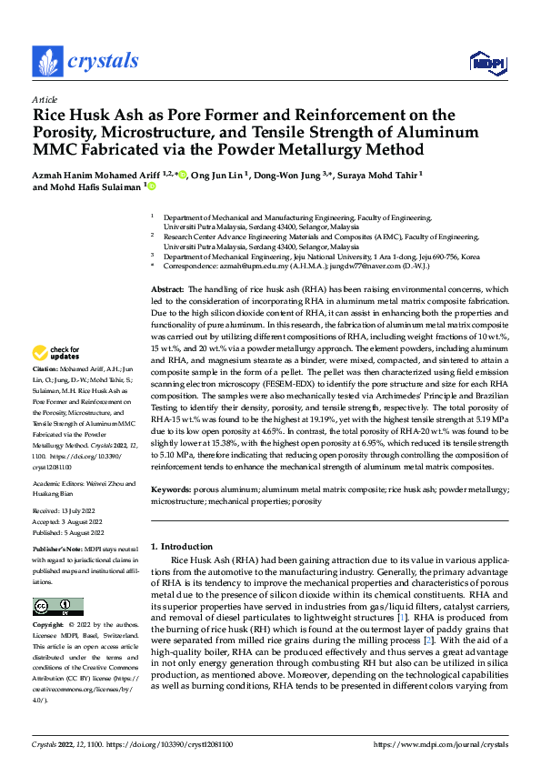 (PDF) Rice Husk Ash as Pore Former and Reinforcement on the Porosity, Microstructure, and ...