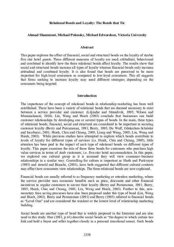 (PDF) Relational bonds and loyalty: the bonds that tie