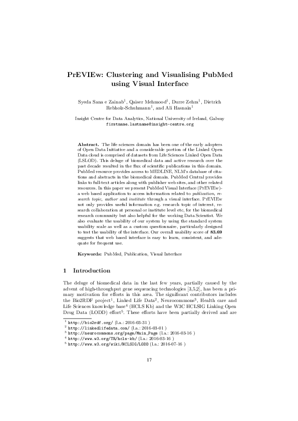 (PDF) PrEVIEw: Clustering and Visualising PubMed using Visual Interface