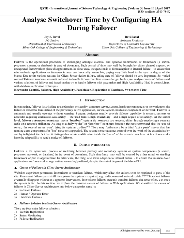 (PDF) Analyse Switchover Time by Configuring HA During Failover