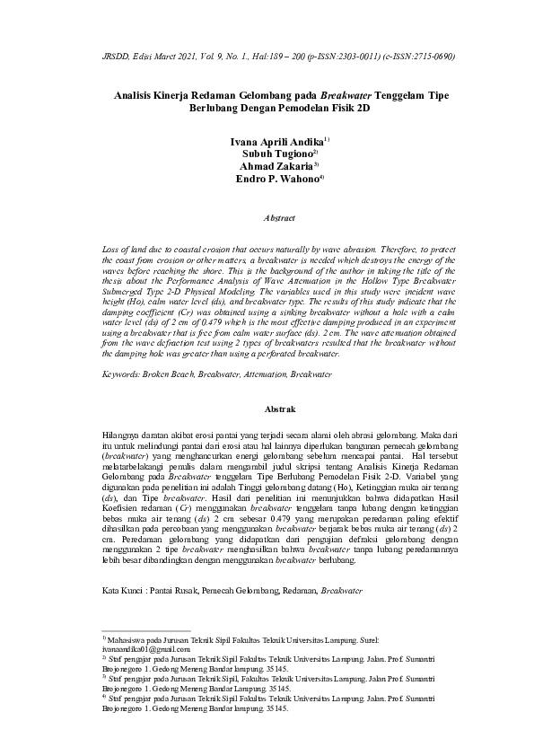 (PDF) Analisis Kinerja Redaman Gelombang pada Breakwater Tenggelam Tipe ...