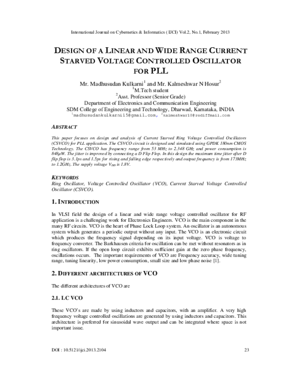 Pdf Design Of A Linear And Wide Range Current Starved Voltage Controlled Oscillator For Pll