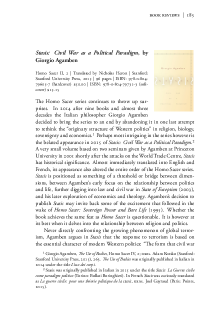 (PDF) Stasis: Civil War as a Political Paradigm, by Giorgio Agamben