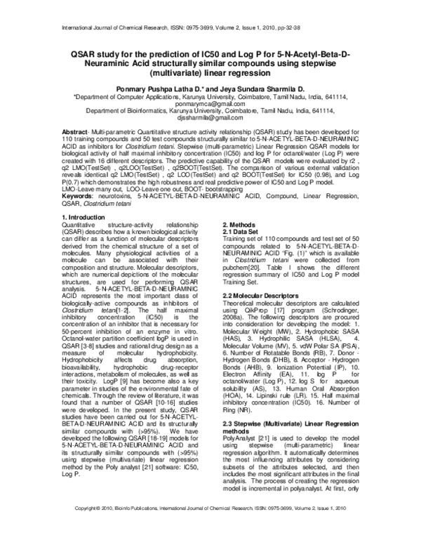 (PDF) QSAR study for the prediction of IC50 and Log P for 5-N-Acetyl-Beta-DNeuraminic Acid ...