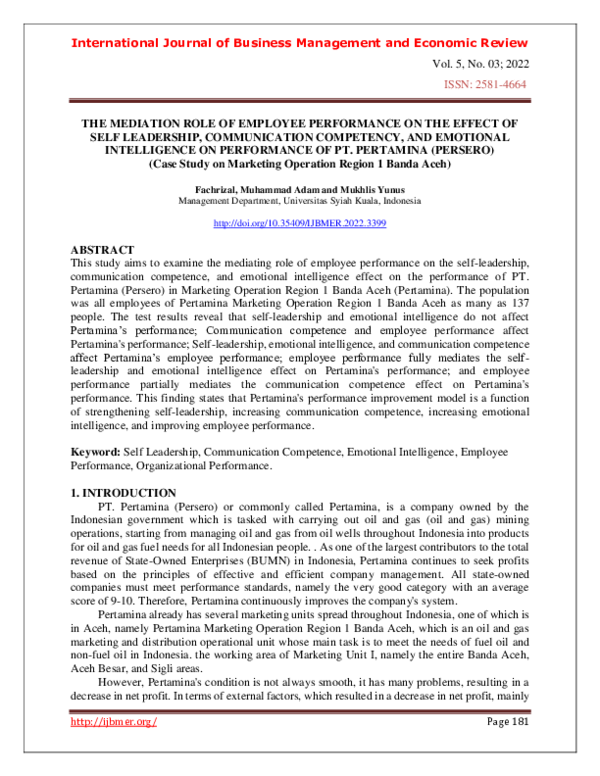 (PDF) THE MEDIATION ROLE OF EMPLOYEE PERFORMANCE ON THE EFFECT OF SELF LEADERSHIP, COMMUNICATION ...