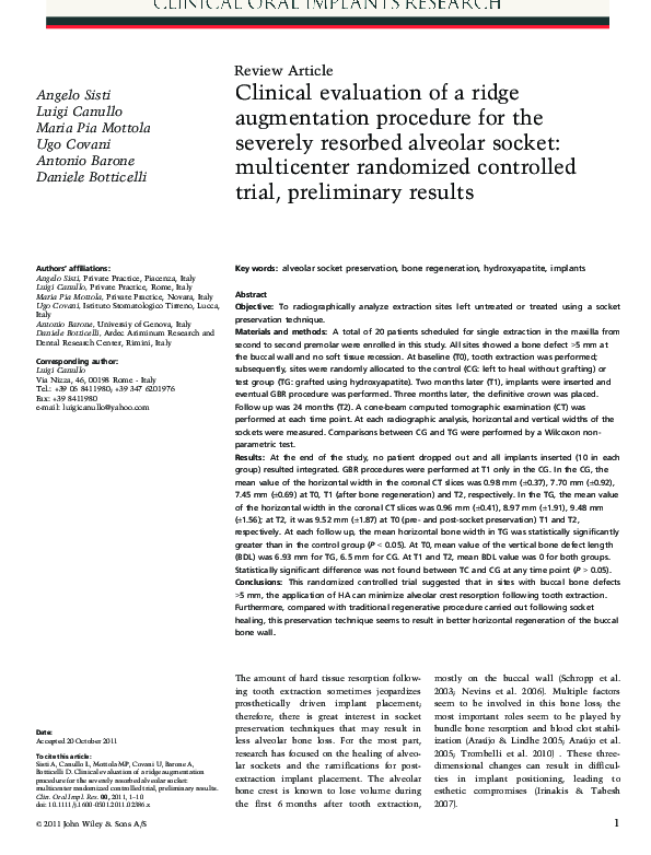 (PDF) Clinical evaluation of a ridge augmentation procedure for the severely resorbed alveolar ...