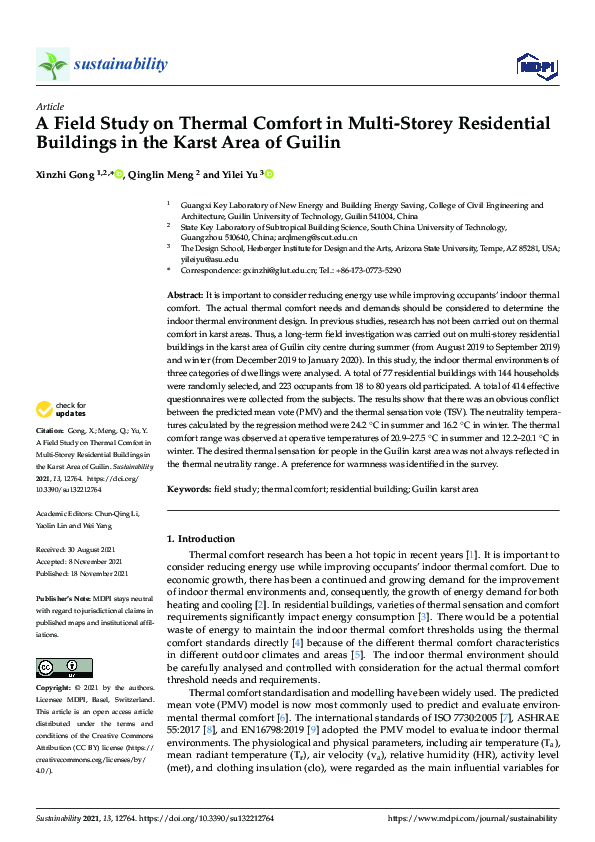 (PDF) A Field Study on Thermal Comfort in Multi-Storey Residential ...