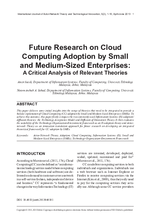 (PDF) Future Research on Cloud Computing Adoption by Small and Medium ...