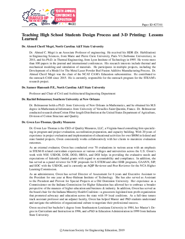 (PDF) Teaching High School Students Design Process and 3-D Printing ...