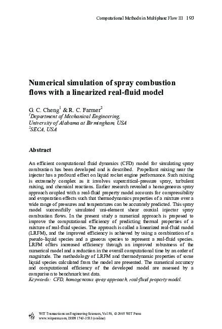 (PDF) Numerical Simulation Of Spray CombustionFlows With A Linearized Real-fluid Model
