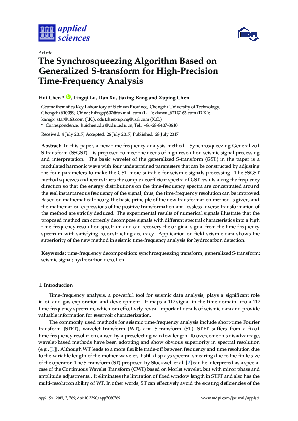 (PDF) The Synchrosqueezing Algorithm Based on Generalized S-transform for High-Precision Time ...