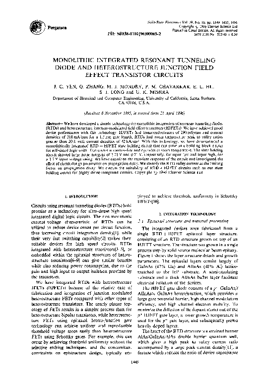 (PDF) Monolithic integrated resonant tunneling diode and heterostructure junction field effect ...
