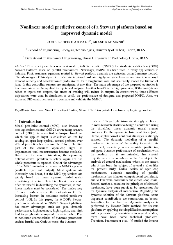 Pdf Nonlinear Model Predictive Control Of A Stewart Platform Based On Improved Dynamic Model