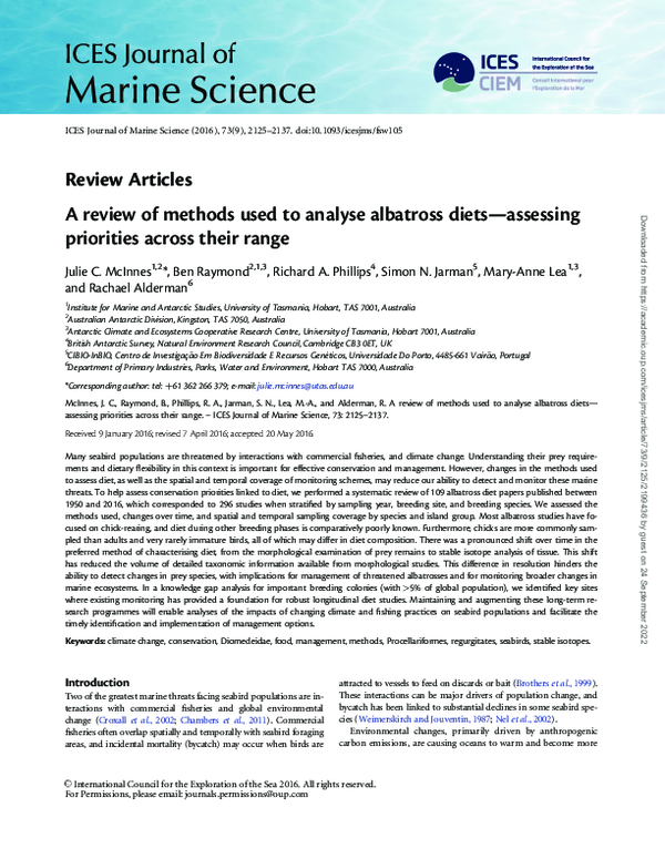 (PDF) A review of methods used to analyse albatross diets—assessing ...