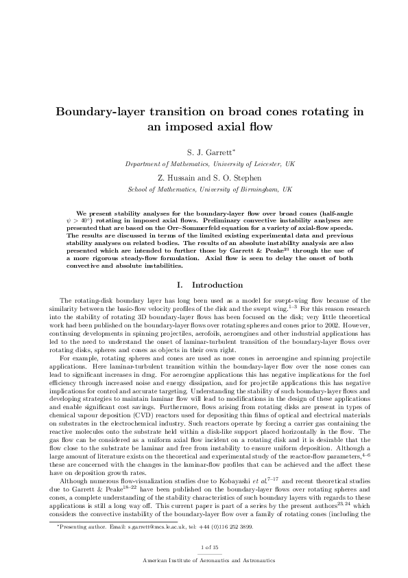 (PDF) Boundary-Layer Transition on Broad Cones rotating in an Imposed Axial Flow