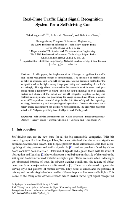 (PDF) Real-Time Traffic Light Signal Recognition System for a Self-driving Car