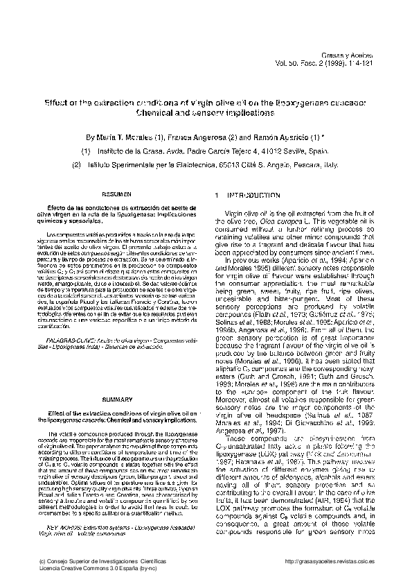 (PDF) Effect of the extraction conditions of virgin olive oil on the ...