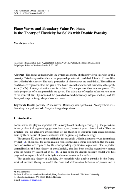 (PDF) Plane Waves and Boundary Value Problems in the Theory of Elasticity for Solids with Double ...