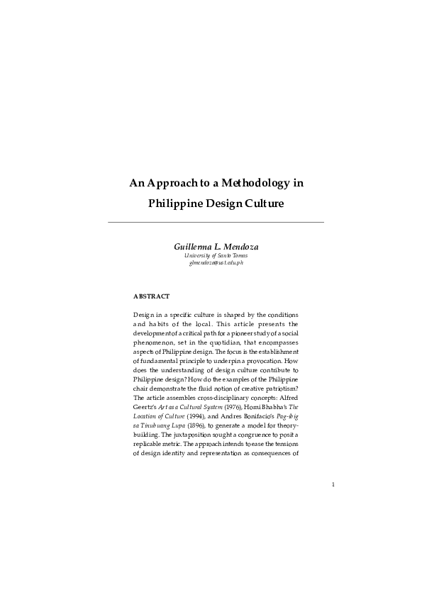 (PDF) An Approach to a Methodology in Philippine Design Culture