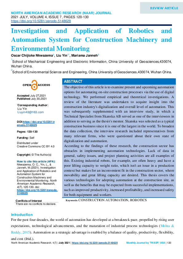 (PDF) Investigation and Application of Robotics and Automation System ...