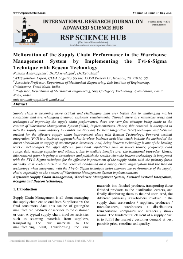 (PDF) Melioration of the Supply Chain Performance in the Warehouse ...