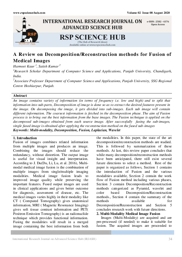 (PDF) A Review on Decomposition/Reconstruction methods for Fusion of ...
