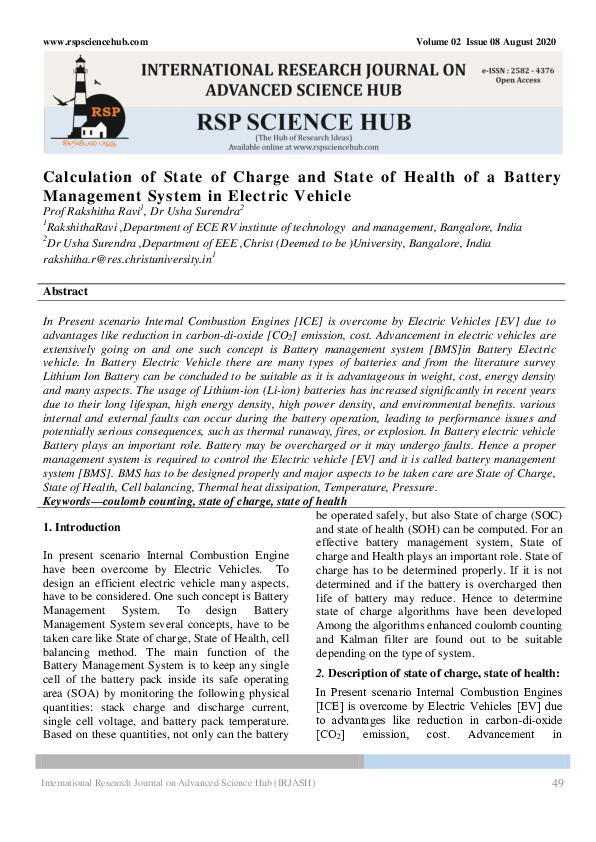 (PDF) Calculation of State of Charge and State of Health of a Battery ...