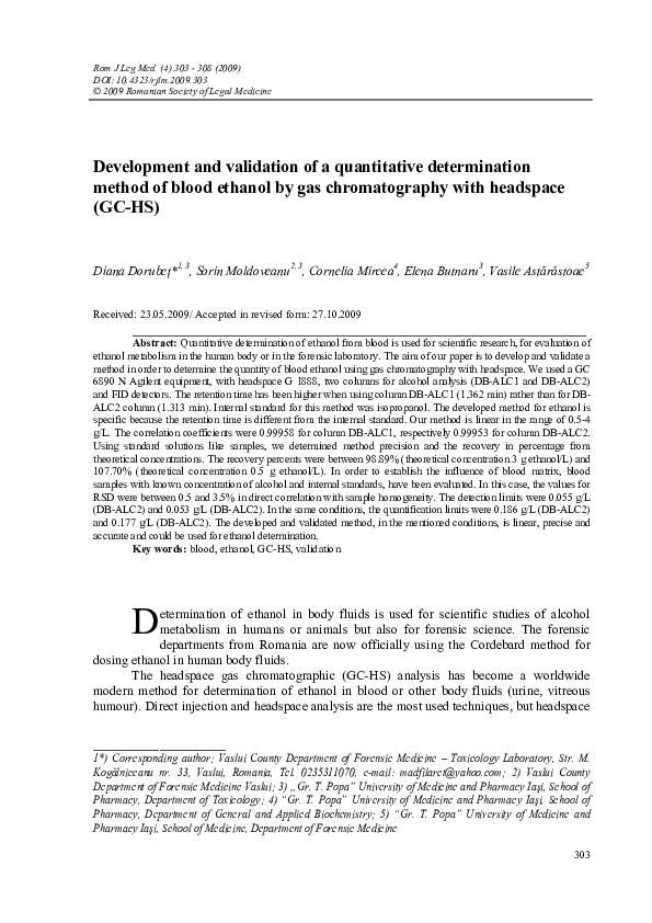 (PDF) Development and validation of a quantitative determination method of blood ethanol by gas ...