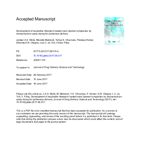 (PDF) Development of respirable rifampicin-loaded nano-lipomer ...