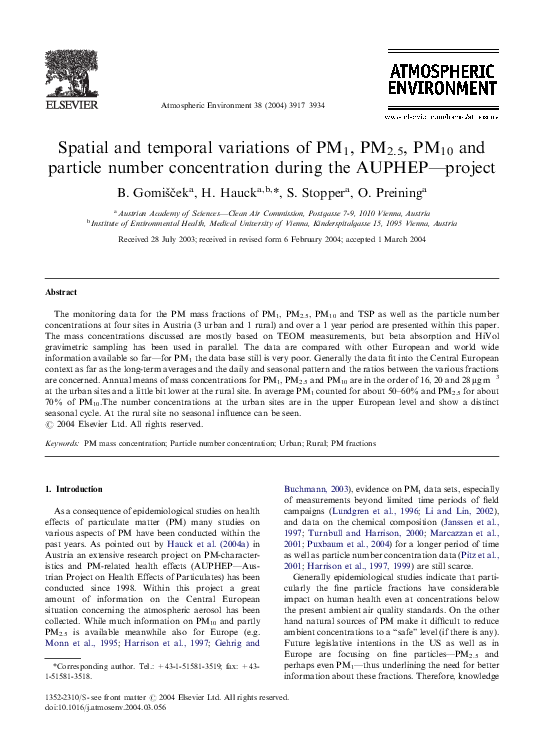 Pdf Spatial And Temporal Variations Of Pm1 Pm2 5 Pm10 And Particle