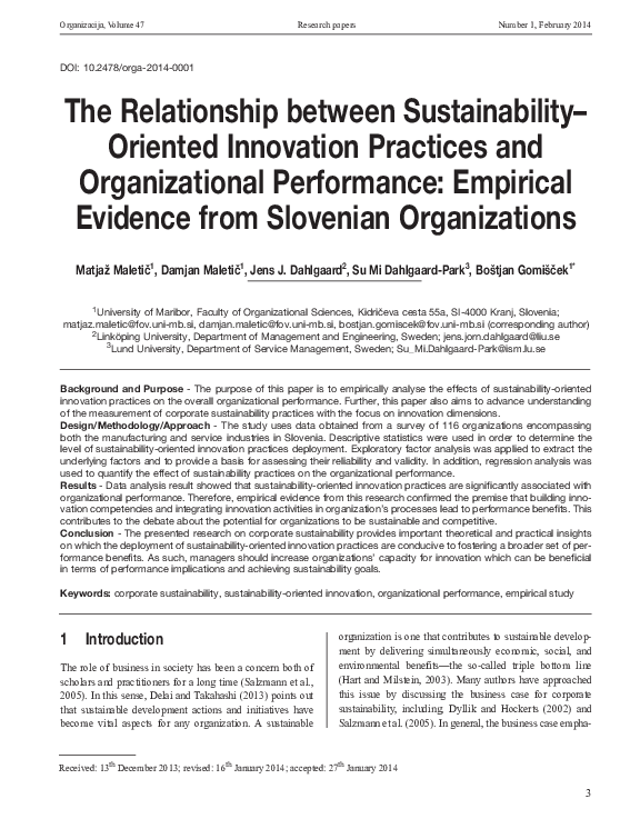 (PDF) The Relationship between Sustainability– Oriented Innovation ...