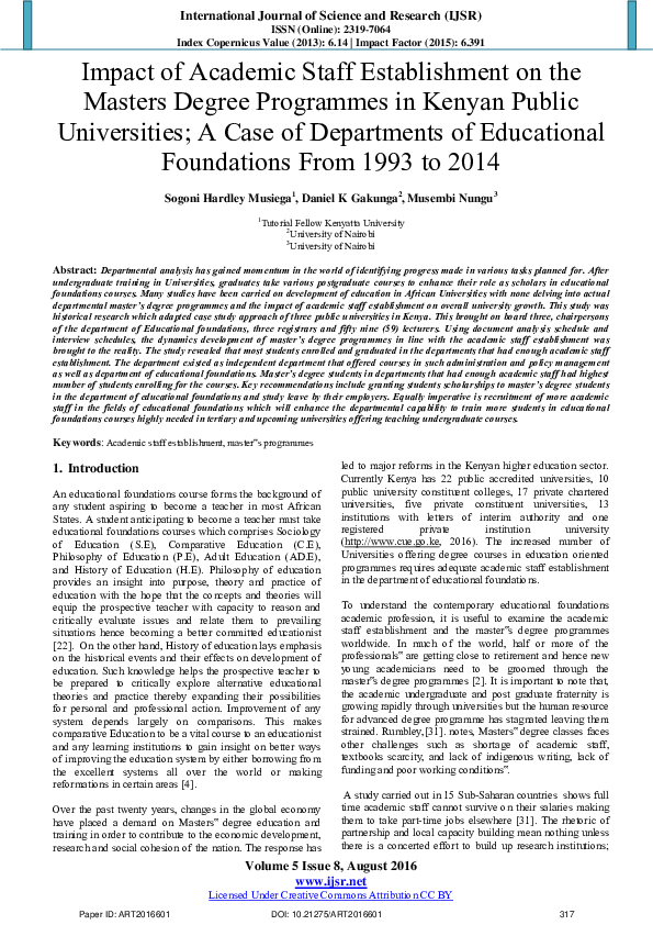 (PDF) Academic Staff Impact on Masters in Kenya