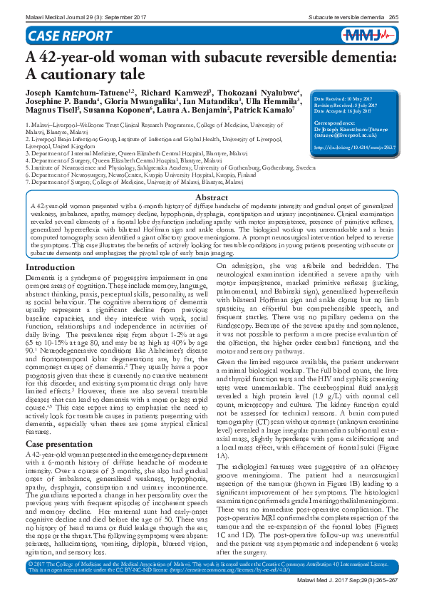 (PDF) A 42-year-old woman with subacute reversible dementia: A ...