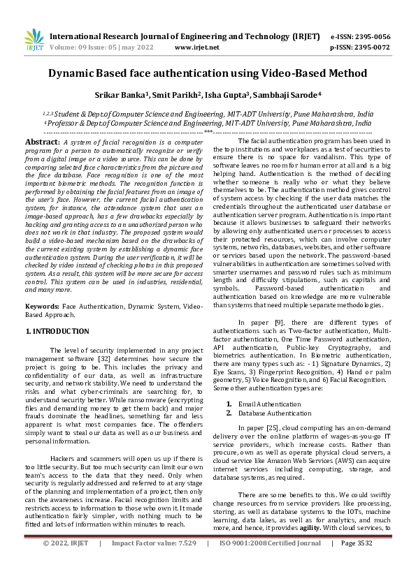 (PDF) Dynamic Based face authentication using Video-Based Method (PDF) Dynamic Based face authentication using Video-Based Method