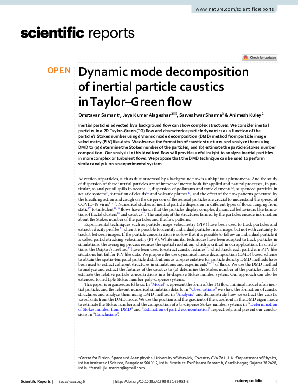 (PDF) Dynamic mode decomposition of inertial particle caustics in ...
