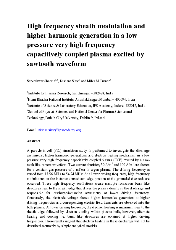 (PDF) High frequency sheath modulation and higher harmonic generation ...