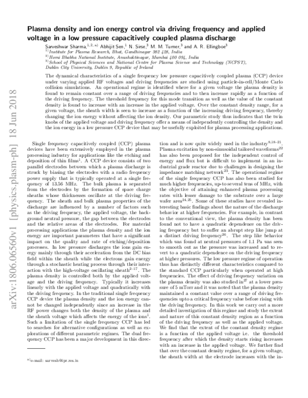 (PDF) Plasma density and ion energy control via driving frequency and ...