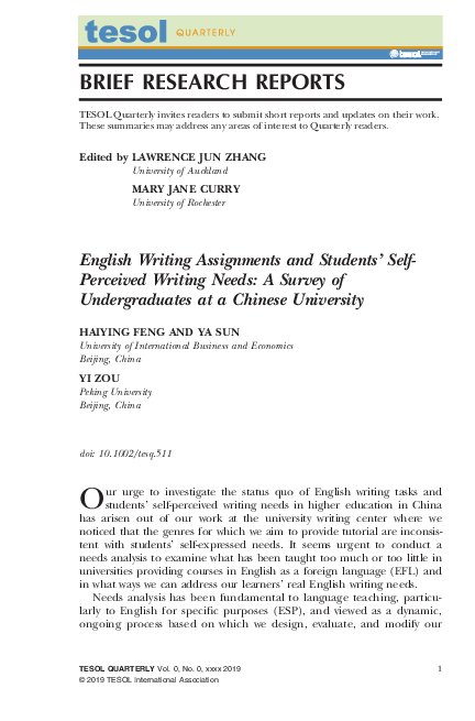 (PDF) English Writing Assignments and Students’ Self‐Perceived Writing ...