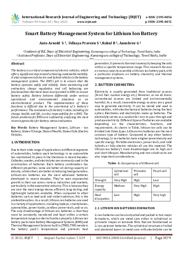 (PDF) Smart Battery Management System for Lithium Ion Battery