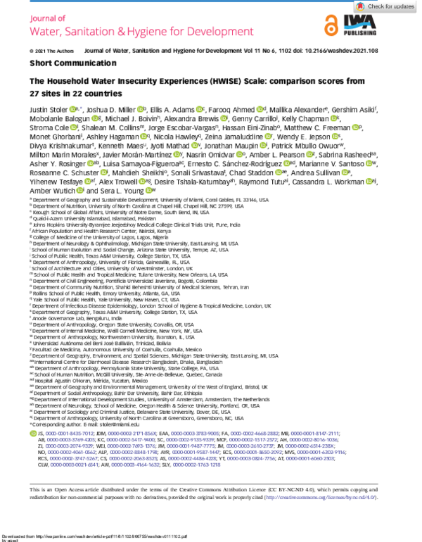 (PDF) The Household Water Insecurity Experiences (HWISE) Scale ...