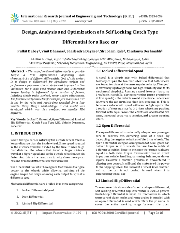 (PDF) Design, Analysis and Optimization of a Self Locking Clutch Type ...