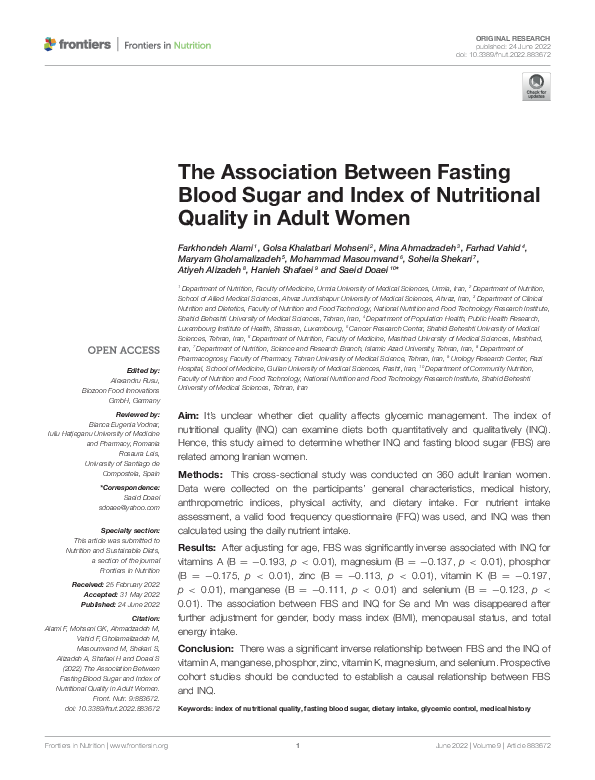 (PDF) The Association Between Fasting Blood Sugar and Index of ...