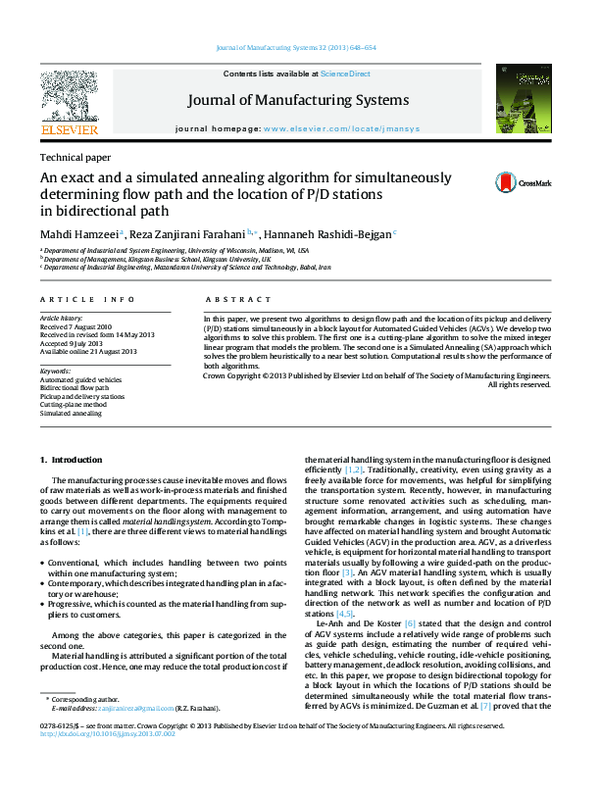 (PDF) An exact and a simulated annealing algorithm for simultaneously determining flow path and ...