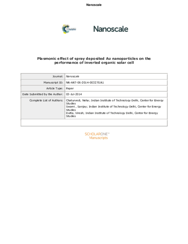 (PDF) Plasmonic effect of spray-deposited Au nanoparticles on the ...
