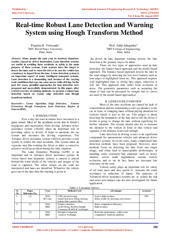 Pdf Real Time Robust Lane Detection And Warning System Using Hough Transform Method