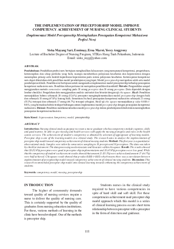 (PDF) The Implementation of Preceptorship Model Improve Competency ...