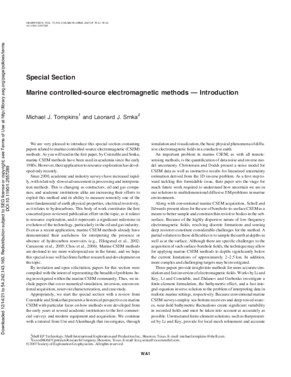 Pdf Marine Controlled Source Electromagnetic Methods — Introduction