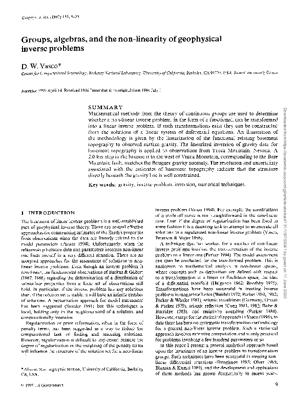 (PDF) Groups, algebras, and the non-linearity of geophysical inverse ...