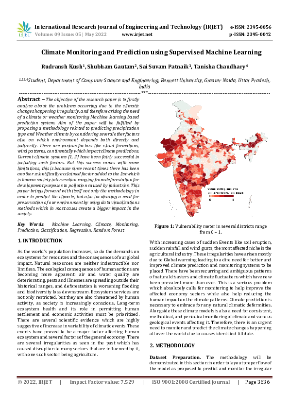 (PDF) Climate Monitoring and Prediction using Supervised Machine Learning
